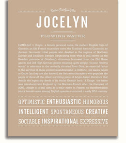 Jocelyn Personalized Name Meaning Art Prints – Name Stories