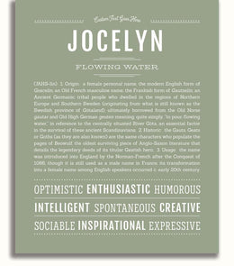 Jocelyn Personalized Name Meaning Art Prints – Name Stories