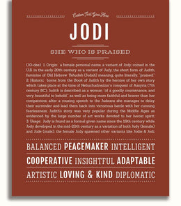 Jodi Personalized Name Meaning Art Prints – Name Stories