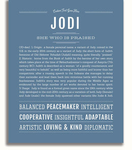 Jodi Personalized Name Meaning Art Prints – Name Stories