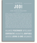 Jodi Personalized Name Meaning Art Prints – Name Stories