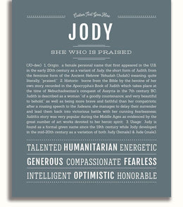 Jody Personalized Name Meaning Art Prints – Name Stories