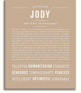 Jody Personalized Name Meaning Art Prints – Name Stories