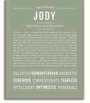 Jody Personalized Name Meaning Art Prints – Name Stories