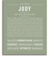 Jody Personalized Name Meaning Art Prints – Name Stories
