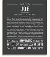Joe Personalized Name Meaning Art Prints – Name Stories