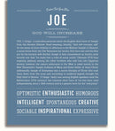 Joe Personalized Name Meaning Art Prints – Name Stories