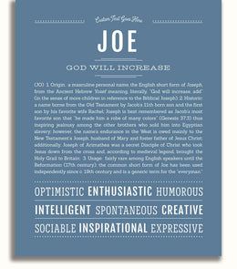 Joe Personalized Name Meaning Art Prints – Name Stories