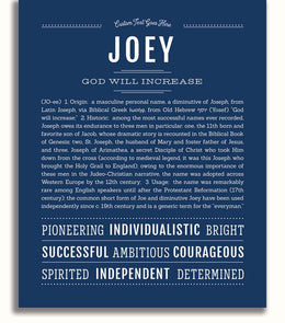 Joey Personalized Name Meaning Art Prints – Name Stories