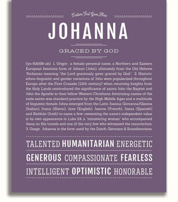 Johanna Personalized Name Meaning Art Prints – Name Stories