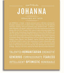 Johanna Personalized Name Meaning Art Prints – Name Stories