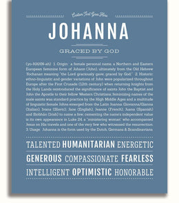 Johanna Personalized Name Meaning Art Prints – Name Stories