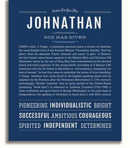 Johnathan Personalized Name Meaning Art Prints – Name Stories