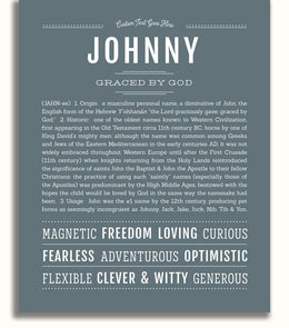 Johnny Personalized Name Meaning Art Prints – Name Stories
