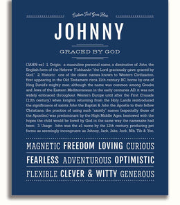 Johnny Personalized Name Meaning Art Prints – Name Stories