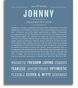 Johnny Personalized Name Meaning Art Prints – Name Stories
