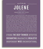 Jolene Personalized Name Meaning Art Prints – Name Stories