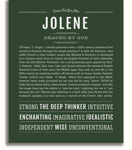 Jolene Personalized Name Meaning Art Prints – Name Stories