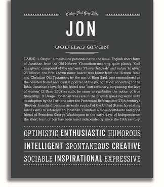 Jon Personalized Name Meaning Art Prints – Name Stories