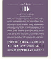Jon Personalized Name Meaning Art Prints – Name Stories