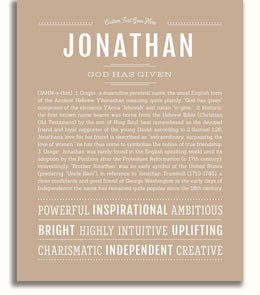 Jonathan Personalized Name Meaning Art Prints – Name Stories