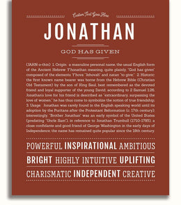Jonathan Personalized Name Meaning Art Prints – Name Stories