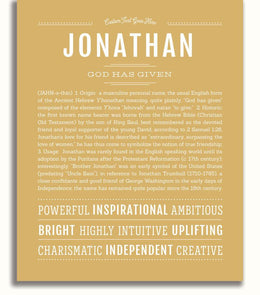 Jonathan Personalized Name Meaning Art Prints – Name Stories
