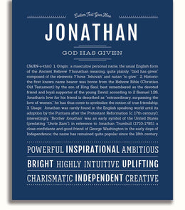Jonathan Personalized Name Meaning Art Prints – Name Stories