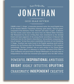 Jonathan Personalized Name Meaning Art Prints – Name Stories
