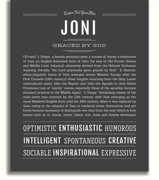 Joni Personalized Name Meaning Art Prints – Name Stories
