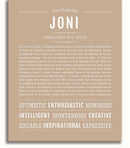 Joni Personalized Name Meaning Art Prints – Name Stories