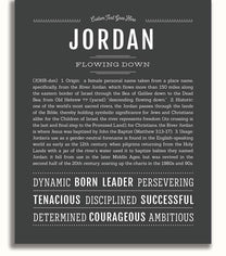 Jordan Personalized Name Meaning Art Prints – Name Stories