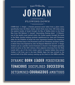 Jordan Personalized Name Meaning Art Prints – Name Stories