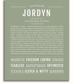Jordyn Personalized Name Meaning Art Prints – Name Stories