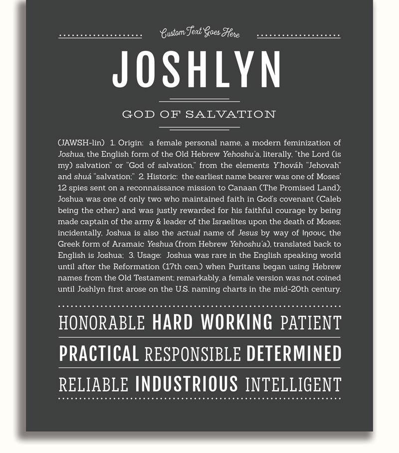 Joshlyn Personalized Name Meaning Art Prints – Name Stories