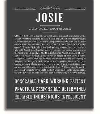 Josie Personalized Name Meaning Art Prints – Name Stories