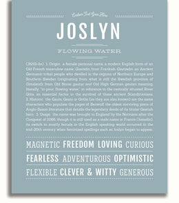 Joslyn Personalized Name Meaning Art Prints – Name Stories