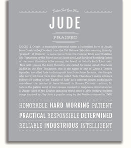 Jude Personalized Name Meaning Art Prints – Name Stories