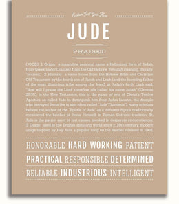 Jude Personalized Name Meaning Art Prints – Name Stories