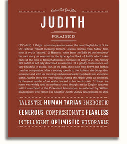 Judith Personalized Name Meaning Art Prints – Name Stories