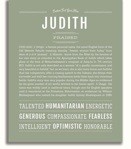 Judith Personalized Name Meaning Art Prints – Name Stories