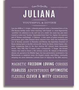 Juliana Personalized Name Meaning Art Prints – Name Stories