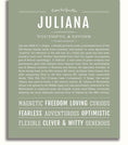 Juliana Personalized Name Meaning Art Prints – Name Stories