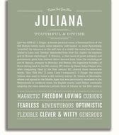 Juliana Personalized Name Meaning Art Prints – Name Stories