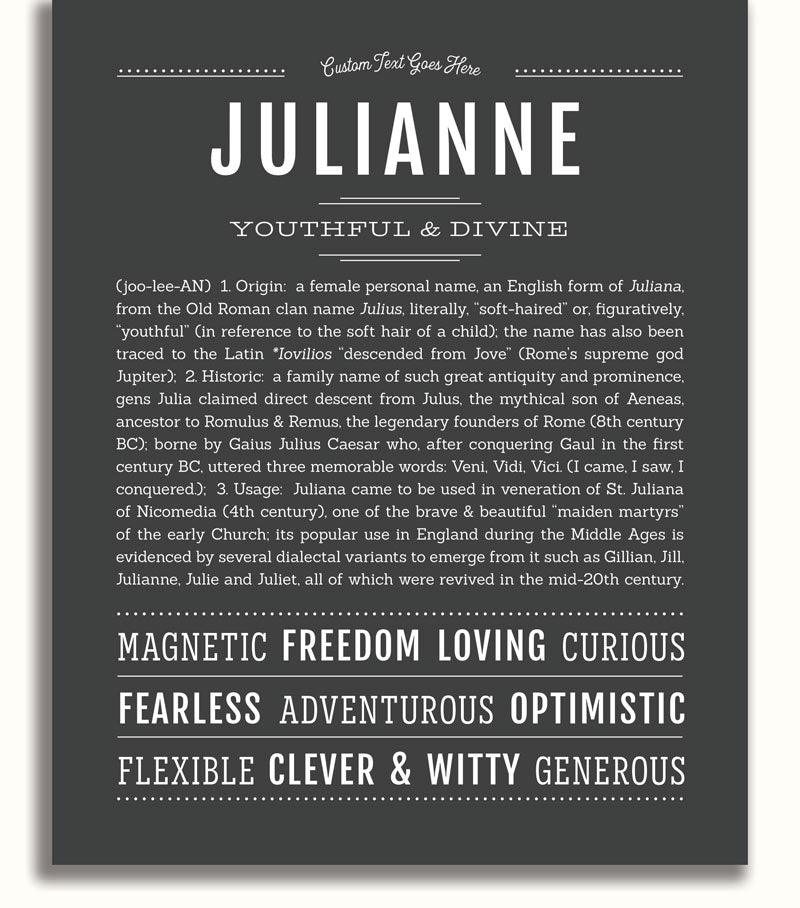 Julianne Personalized Name Meaning Art Prints – Name Stories