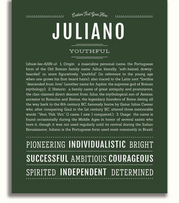Juliano Personalized Name Meaning Art Prints – Name Stories