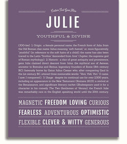 Julie Personalized Name Meaning Art Prints – Name Stories