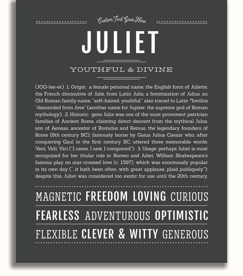 Juliet Personalized Name Meaning Art Prints – Name Stories