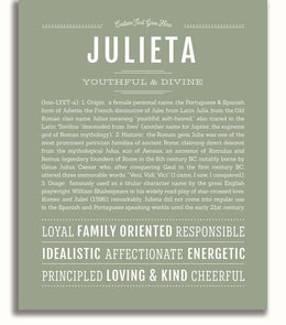 Julieta Personalized Name Meaning Art Prints – Name Stories