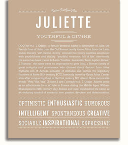 Juliette Personalized Name Meaning Art Prints – Name Stories